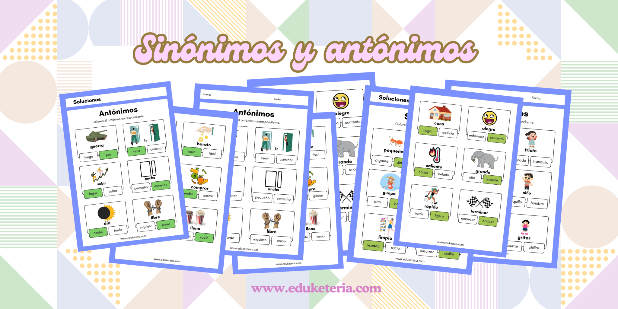 Fichas de Sinónimos y Antónimos - Eduketería