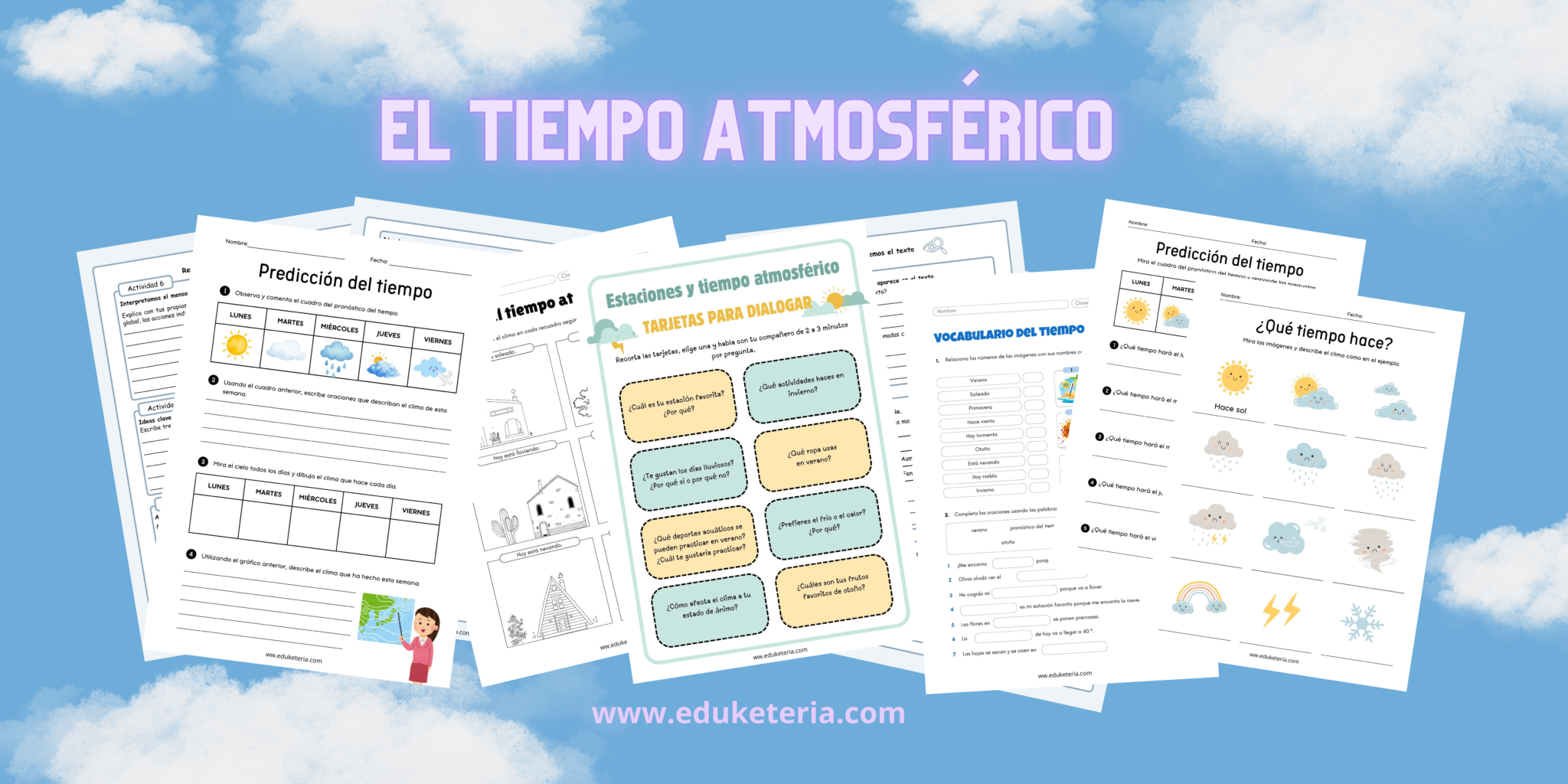 "El tiempo atmosférico": Pack de fichas descargables - Eduketería