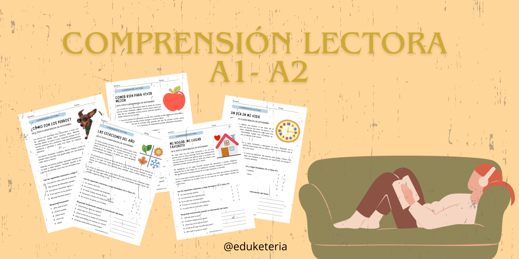 Fichas de comprensión lectora A1-A2 listas para usar en clase - Eduketería