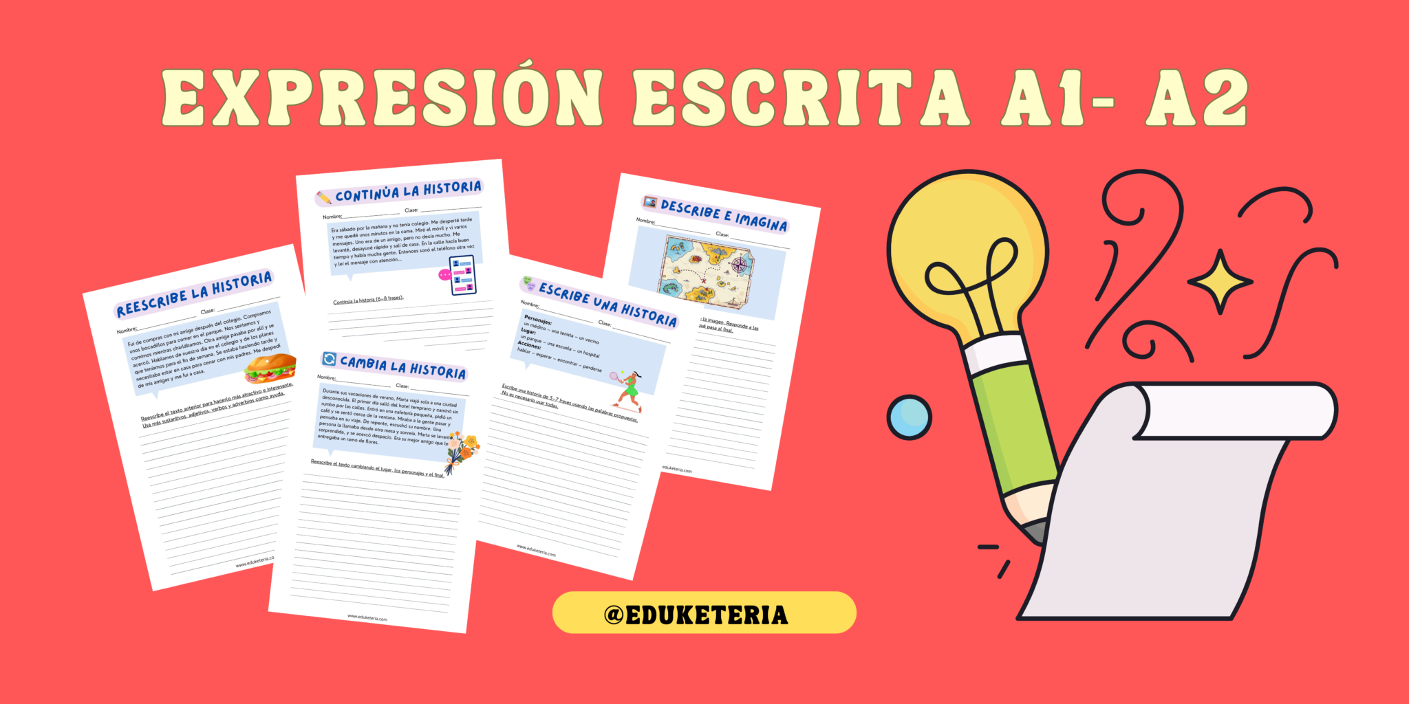 Fichas de Expresión Escrita A1- A2 listas para usar en el aula - Eduketería